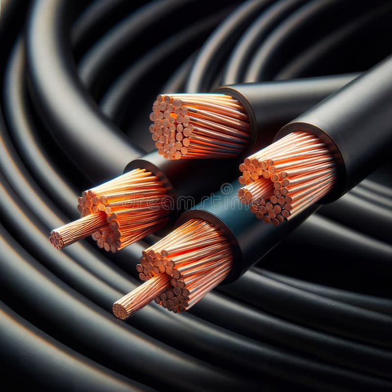 Electrical Cable with Copper Wire on Black Background, Close-up ...