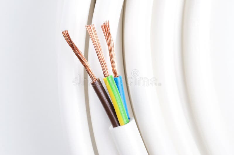 Electrical Cable with Three Insulated Conductors Stock Image - Image of ...