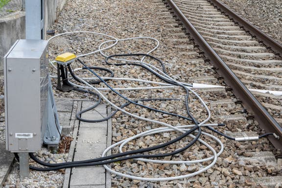 The Electrical Cables Run from the Railway To the Junction Box. Stock ...