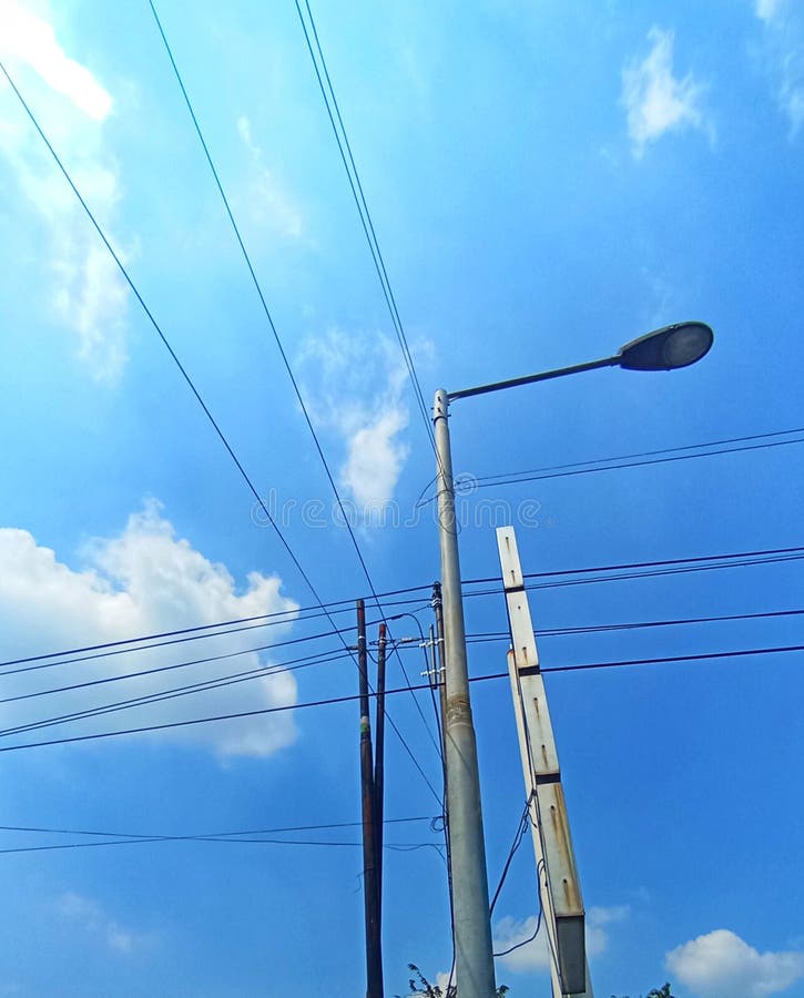 Electrical Cables Running between Street Lights Stock Image - Image of ...