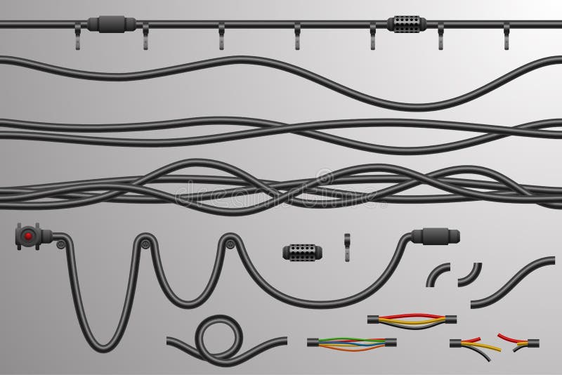 Electrical Cables Set on Gray Background Stock Vector - Illustration of ...