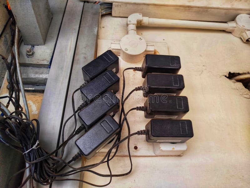 Electrical Charging Station with Multiple Adapters Stock Photo - Image ...