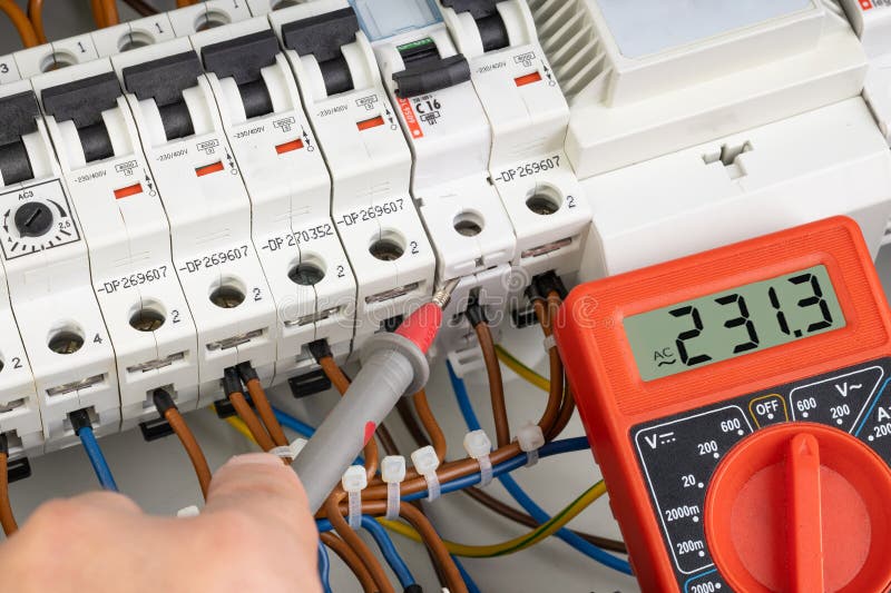 Electrical Circuit Breaker Testing with Digital Multimeter Stock Image ...