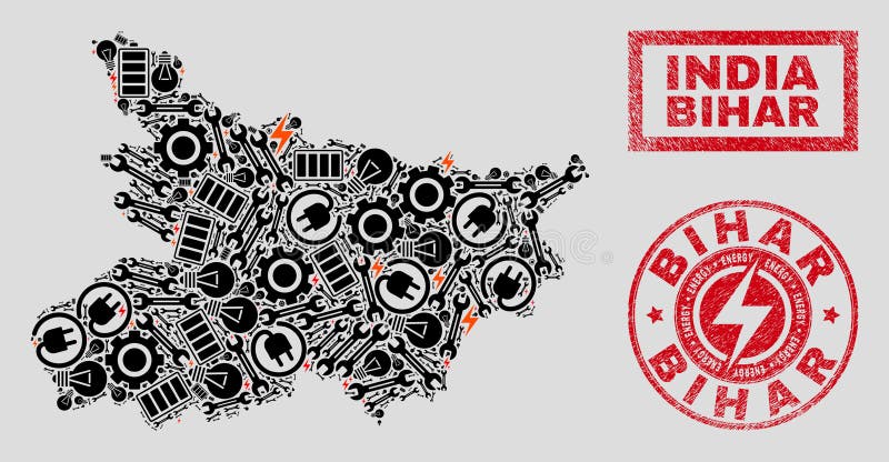 Electrical Collage Bihar State Map and Snow and Textured Seals Stock ...