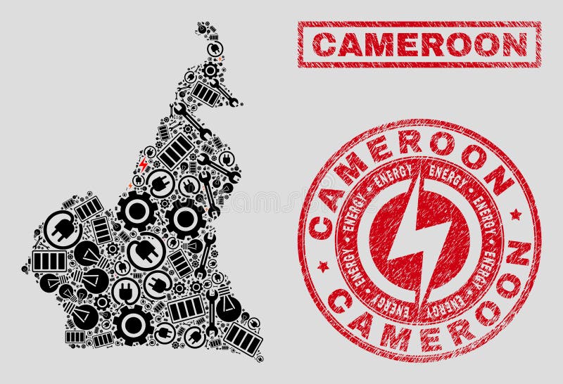 Electrical Collage Cameroon Map and Snow and Grunge Stamps Stock Vector ...