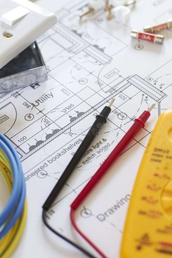 Electrical Components Arranged on House Plans Stock Image - Image of ...