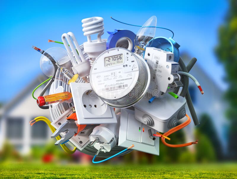 Electric Components in the Side on a White Background. Stock ...