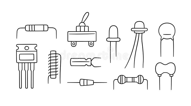 Electrical Components. Set of Diode, Transistor Capacitor, Resistor ...
