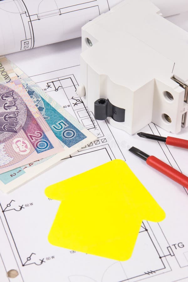 Electrical Components, Work Tools, Paper in Shape of House and Polish ...