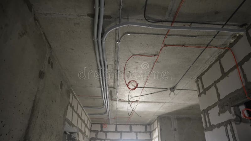 Electrical Conduit Wiring Installation in Building Under Construction ...