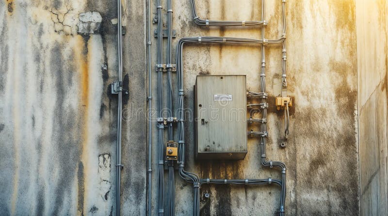 Electrical Conduits and Junction Box Running on Old Wall Stock Photo ...