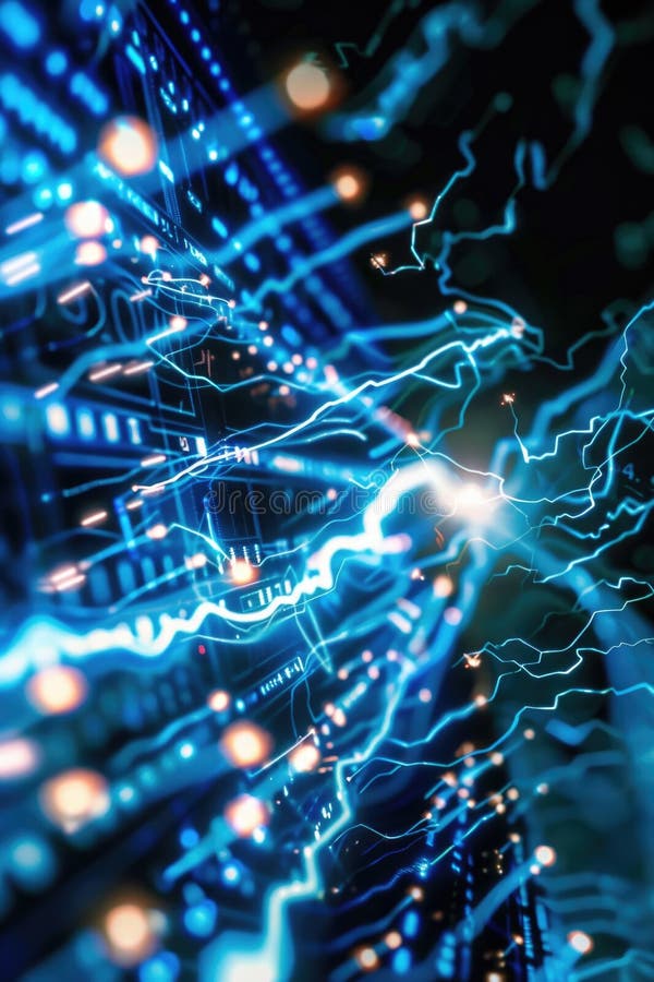 Electrical Connections - Lightning Bolt and Digital Sparks Stock Photo ...