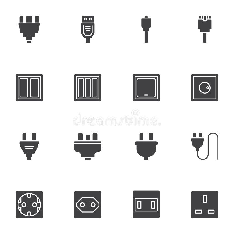 Electrical Connector Vector Icons Set Stock Vector - Illustration of ...