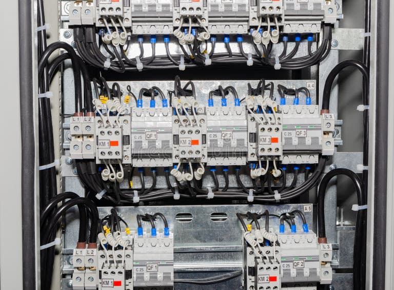 Electrical Control Box with Electrical Devices Closeup Stock Photo ...