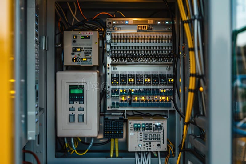 Electrical Control Panel with Circuit Breakers and Wiring in Cabinet ...