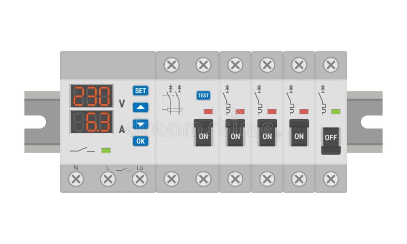 Electrical Control Panel with Electrical Components Mounted on a DIN ...