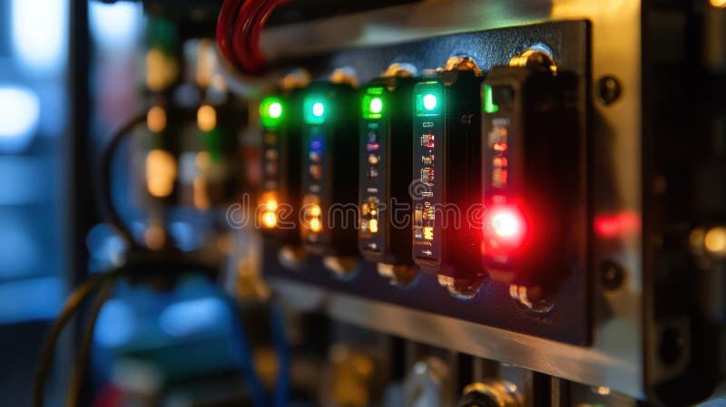 Electrical Control Panel Showing Multiple Lights and Switches Operating ...