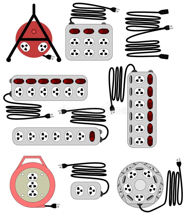 Electrical Cord and Socket Extension Vector Set Stock Vector ...