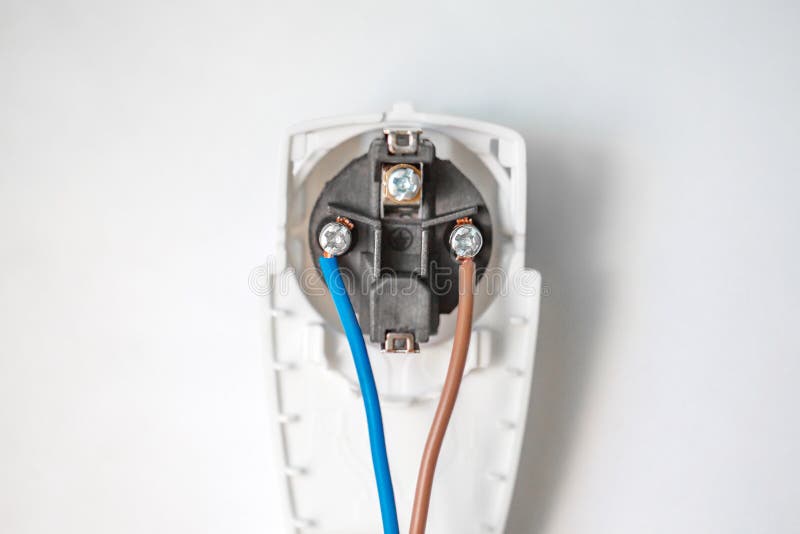 Electrical Device Plug with Wires and Contacts Inside, Selective Focus ...