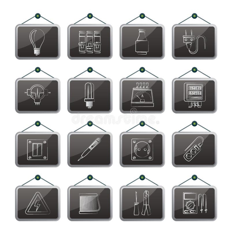 Electrical Devices and Equipment Icons Stock Vector - Illustration of ...