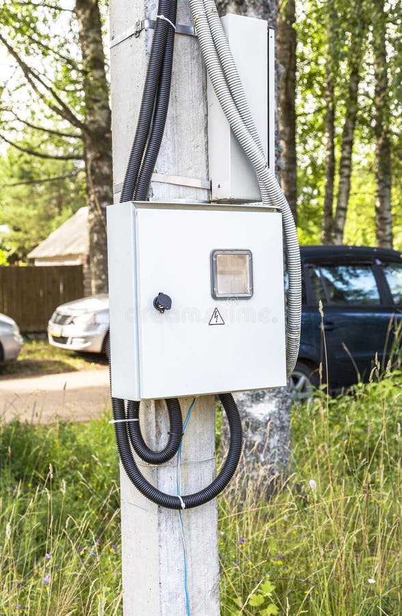 Electrical Distribution Board on a Power Line Support Stock Photo ...