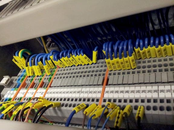 Electrical Distribution Panel with Labeled Wires Stock Image - Image of ...