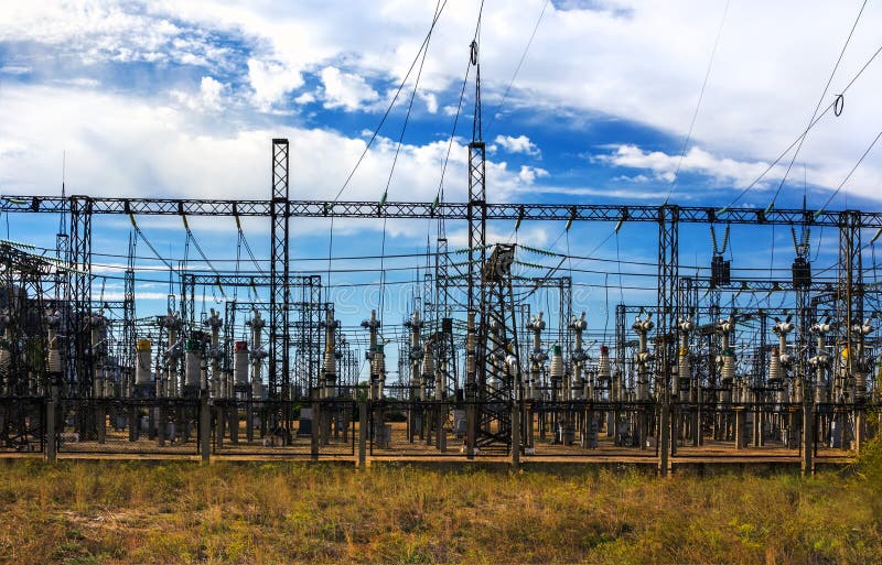 Electrical Distribution Station, Transformers, High-voltage Line Stock ...