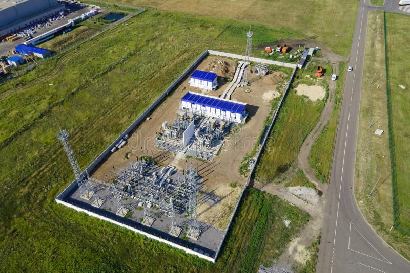 Electrical Distribution Station, Transformers, High-voltage Lines Stock ...