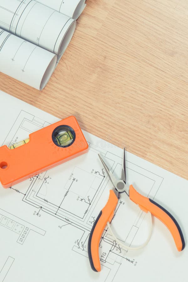 Electrical Drawings or Diagrams, Orange Work Tools for Use in Engineer ...