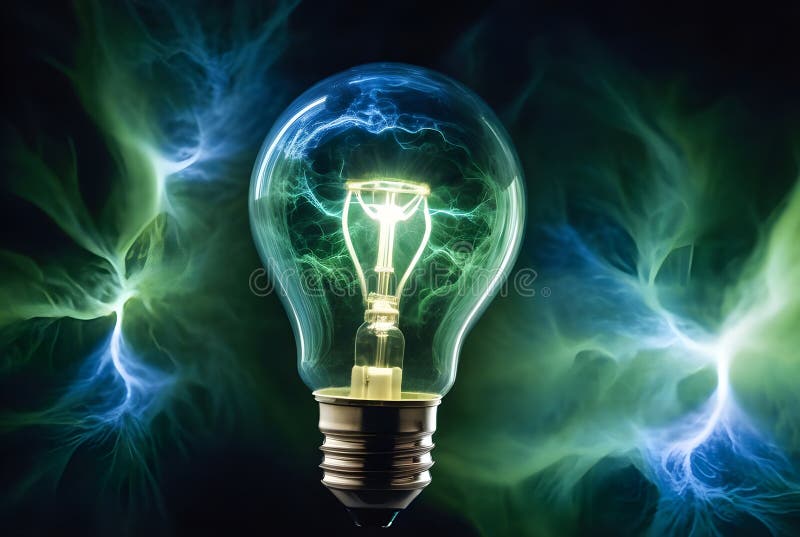 Electrical Energy Concept Illustration. Light Bulb and Sustainable ...