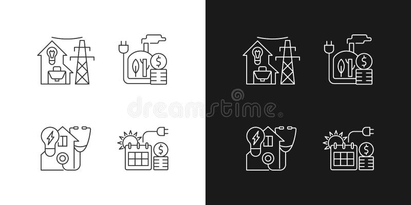 Electrical Energy Purchase Linear Icons Set for Dark and Light Mode ...