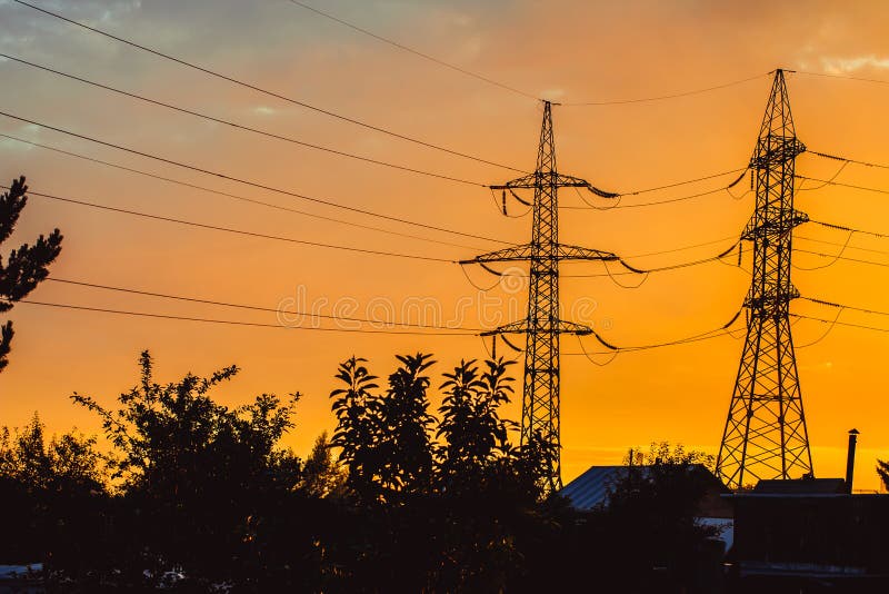Electric tower sunset stock image. Image of high, generation - 99564339
