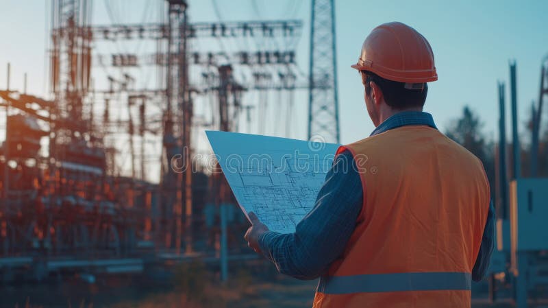 An Electrical Engineer Analyzing and Utilizing Blueprints at a Power ...