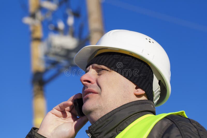Electrical Engineer with Cell Phone Stock Image - Image of outdoors ...