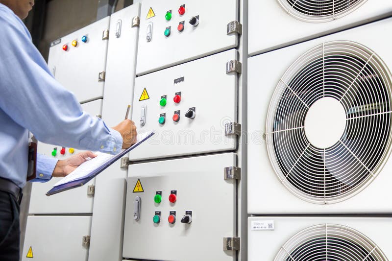 Electrical Engineer Checking Electric at Circuit Breaker of Air ...