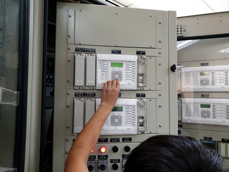 The Electrical Engineer Checking the Electrical Current Measurement at ...