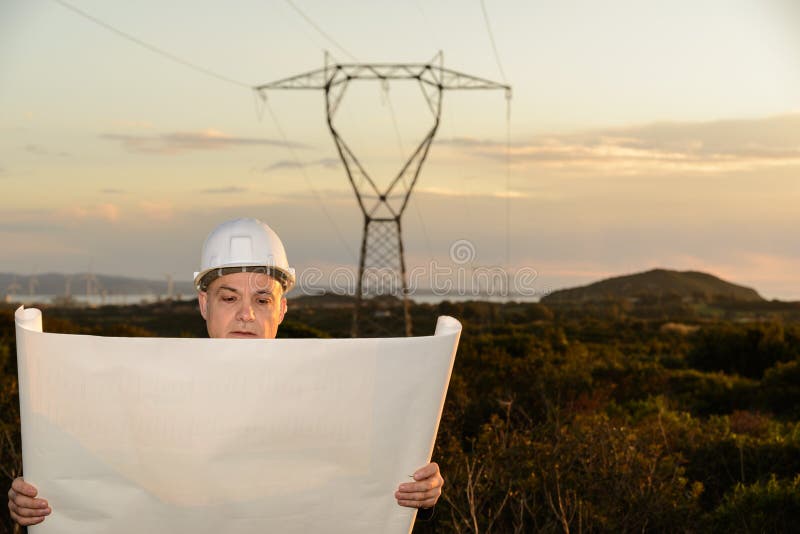 Electrical Engineer Controls the Power Line. Stock Image - Image of ...
