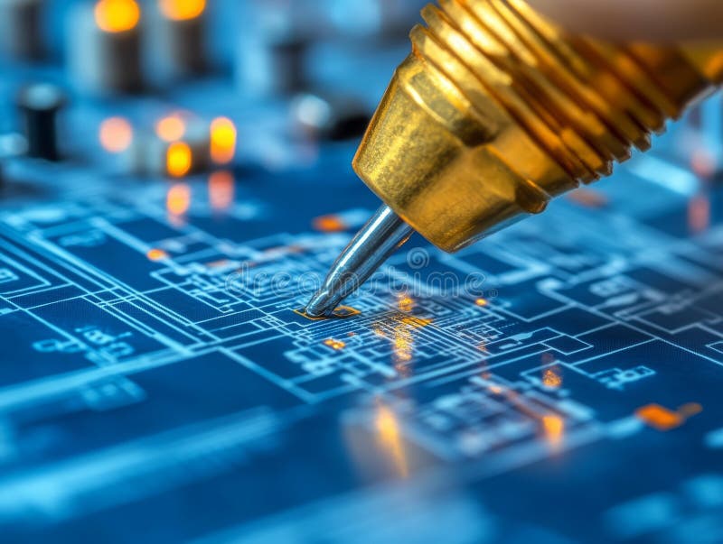 Electrical Engineer Drawing Electrical Circuits on Blueprints Stock ...