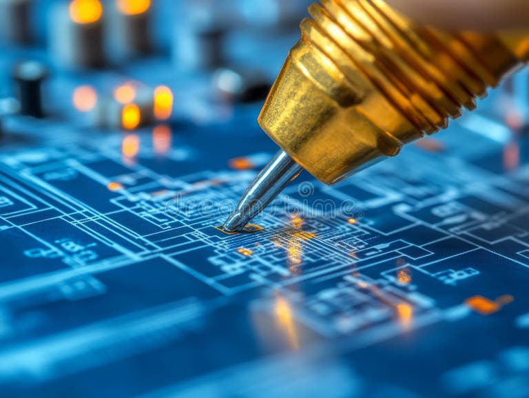 Electrical Engineer Drawing Electrical Circuits on Blueprints Stock ...
