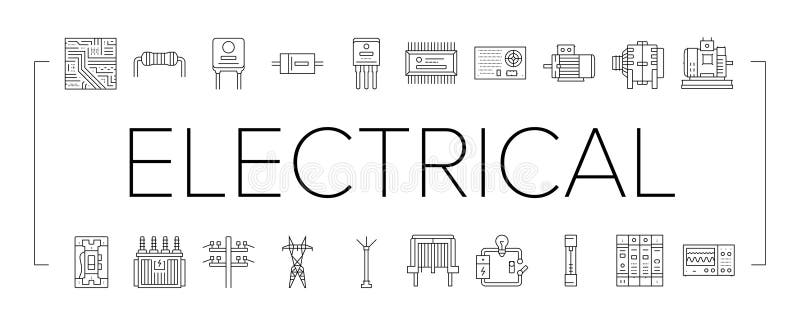 Electrical Engineer Industry Work Icons Set Vector Stock Vector ...