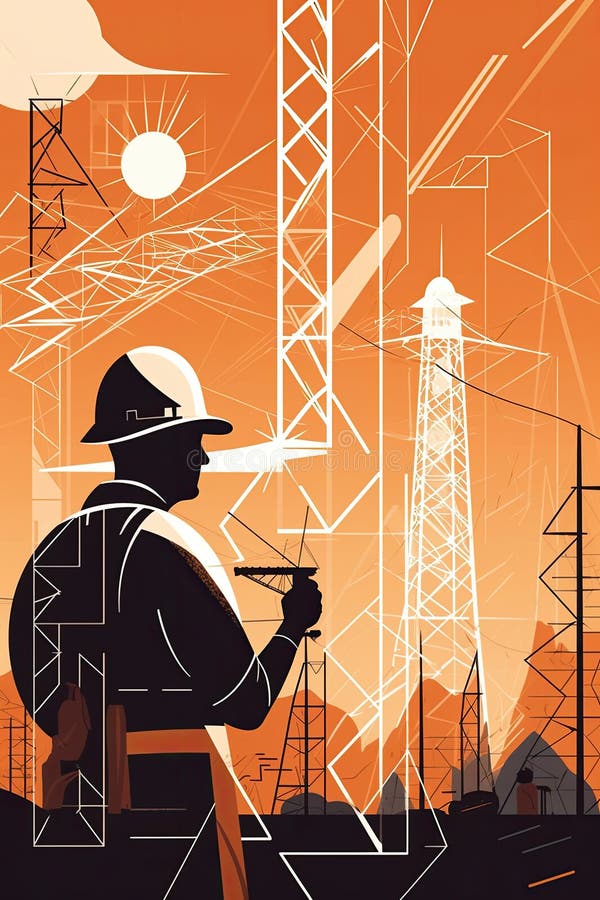 An Electrical Engineer Inspecting a Large Electrical Transmission Tower ...