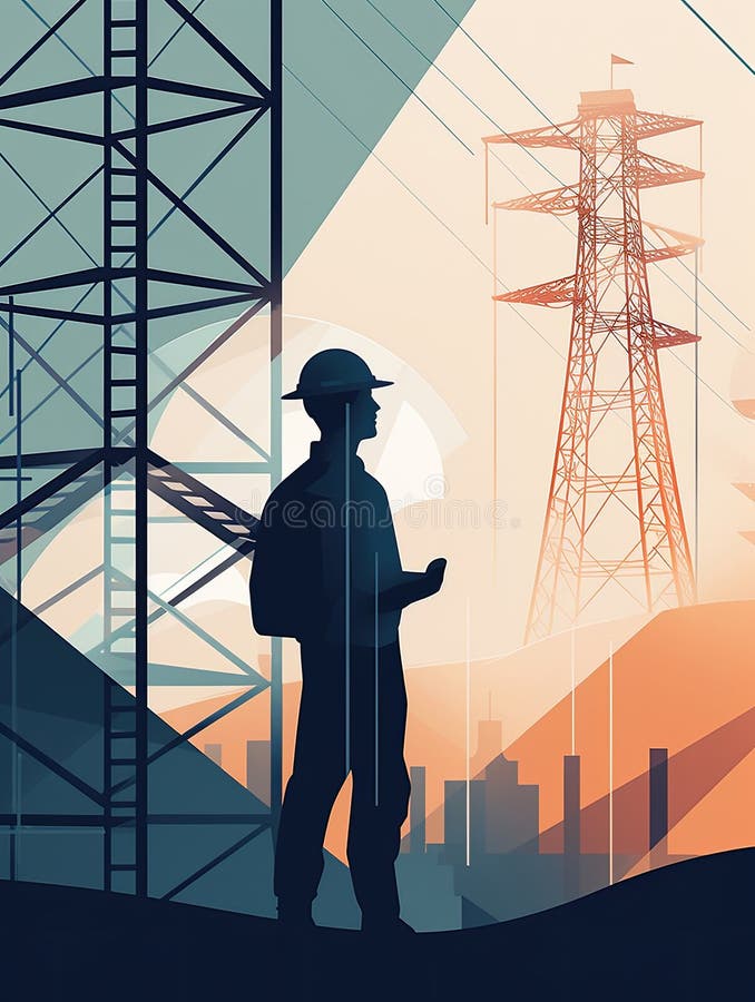 An Electrical Engineer Inspecting a Large Electrical Transmission Tower ...