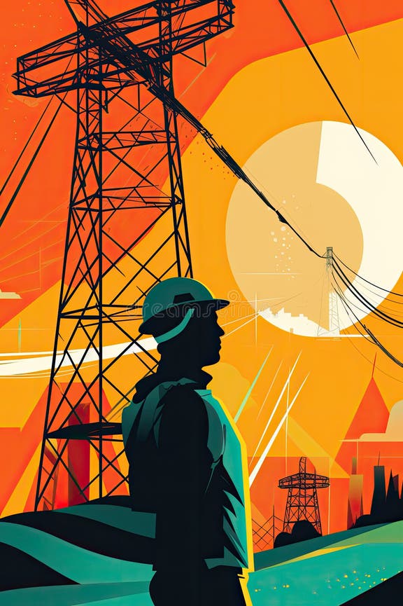 An Electrical Engineer Inspecting a Large Electrical Transmission Tower ...