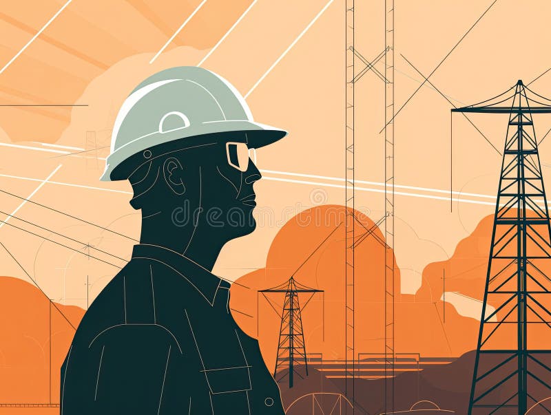 An Electrical Engineer Inspecting a Large Electrical Transmission Tower ...