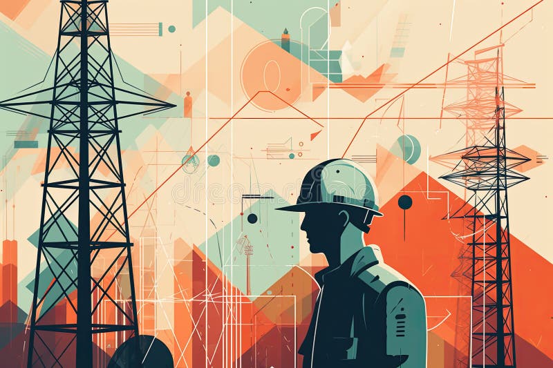 An Electrical Engineer Inspecting a Large Electrical Transmission Tower ...