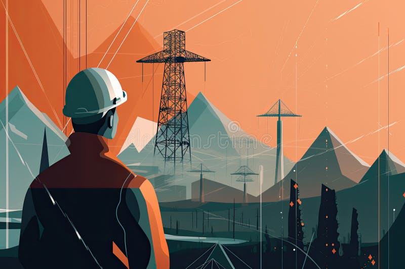 An Electrical Engineer Inspecting a Large Electrical Transmission Tower ...