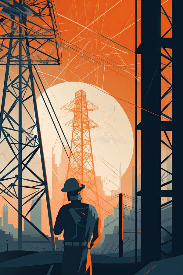 An Electrical Engineer Inspecting a Large Electrical Transmission Tower ...