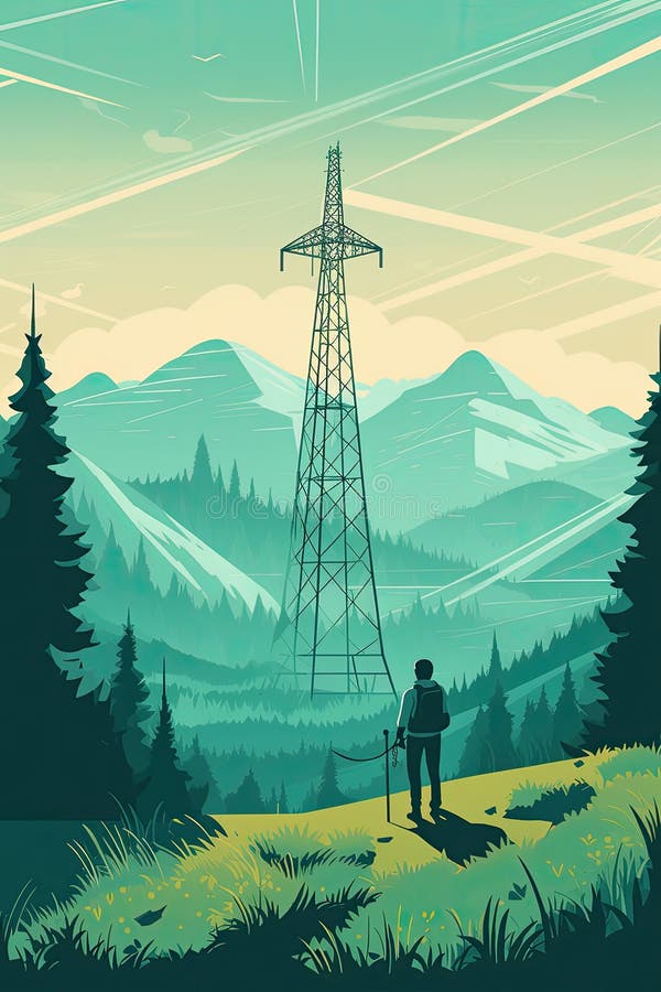 An Electrical Engineer Inspecting a Large Electrical Transmission Tower ...