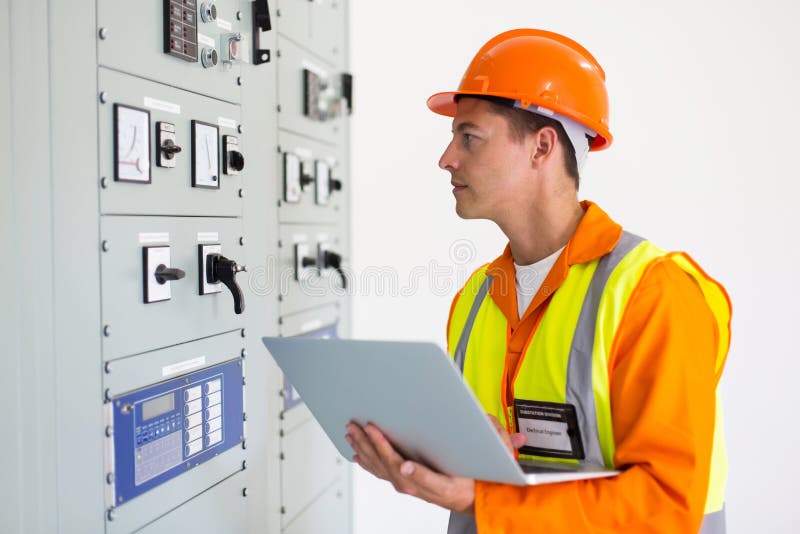 Electrical Engineer Laptop Computer Stock Image - Image of caucasian ...