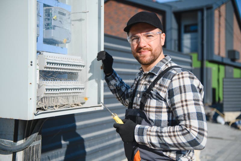 Electrical Engineer Mounting External Power Distribution Box Stock ...